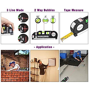 Laser level, Multipurpose Laser Tape Measure Line 8ft+ Tape Measure Ruler Adjusted Standard and Metric Rulers Update Batteries MICMI