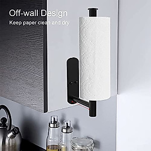 Paper Towel Holder, Paper Towel Holder Under Cabinet-Self Adhesive or Drilling Black Paper Towel Rack, SUS304 Stainless Steel Wall Mount Towel Paper Holder for Kitchen, Pantry, Sink, Bathroom