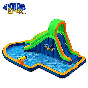 Blast Zone Hydro Rush - Inflatable Water Park with Blower - Curved Slide - Splash Area - Water Cannon - Climbing Wall