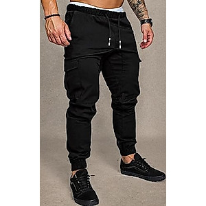 GM MGBOYGYM Mens Fashion Joggers Sports Pants - Cotton Cargo Pants Sweatpants Trousers Mens Long Pants Black-M