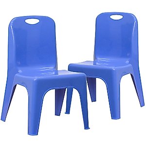 Flash Furniture 2 Pack Blue Plastic Stackable School Chair with Carrying Handle and 11" Seat Height