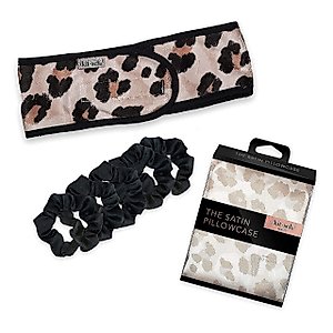 Kitsch 100% Satin Pillowcase | Holiday Gift Satin Hair Scrunchies and Spa Headband Sleep Ritual Bundle