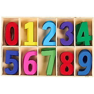 Wooden Numbers for Learning Games, Educational Tool (Rainbow Colors, 50 Pieces)