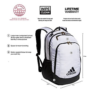 adidas Defender Team Sports Backpack, White/Black/Gold Metallic, One Size