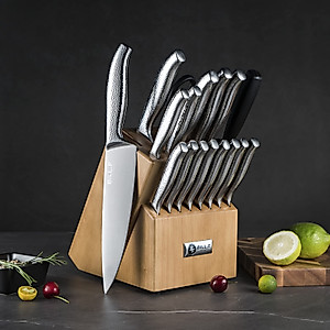Knife Sets for Kitchen with Block, BILL.F 18 Pieces Set of Knives for Kitchen with Block and Sharpener, Stainless Steel Knife Set with Steak Knives Set of 8 and Scissors Chef Knife Professional