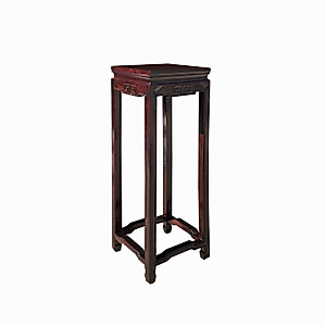 Chinese Oriental Square Burgundy Brown Plant Stand Pedestal Table Acs7686