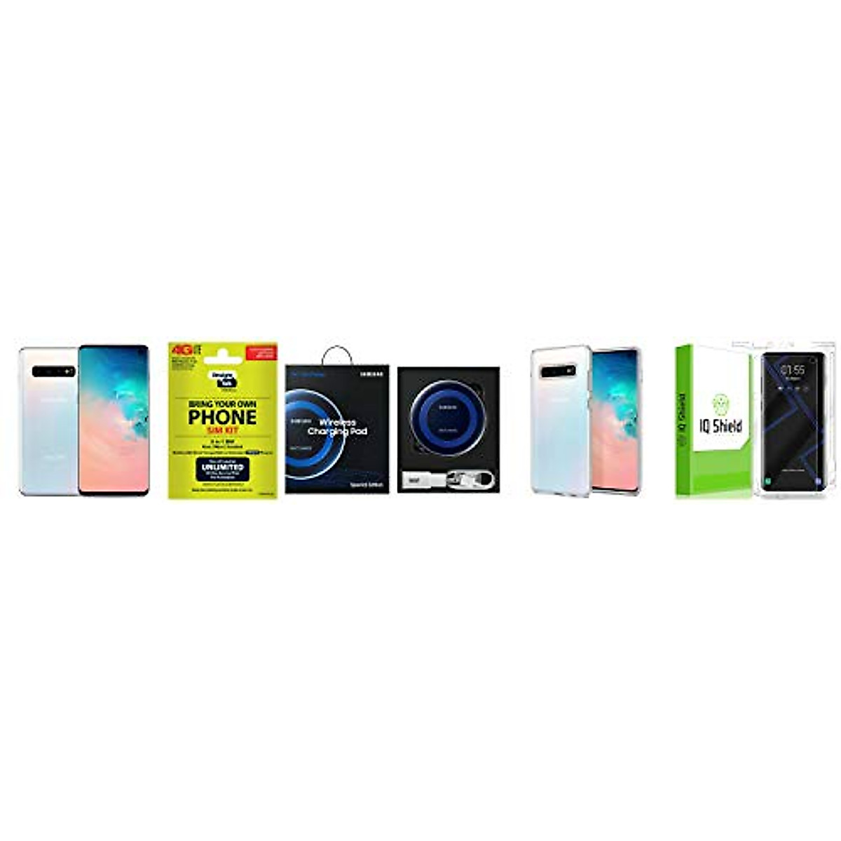 Straight Talk Samsung Galaxy S10 SM-G973U - 128GB - Prism White (Unlocked) Bundle with Samsung Charging Pad & Installed Armor Suit Screen Protector Plus a Spigen Clear Case Bundle