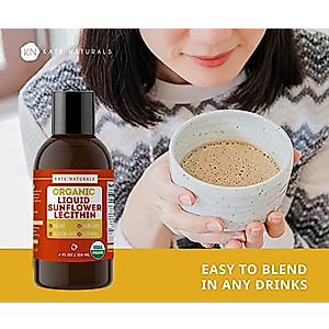 Kate Naturals Organic Sunflower Lecithin Liquid for Brownies, Gummies and Cooking (4oz) Vegan & Gluten Free. Organic Liquid Lecithin Sunflower for Lactation Supplement, Baking, and Smoothies