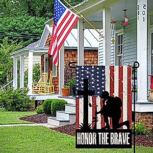 CROWNED BEAUTY Memorial Day American Soldier Cross Garden Flag 12x18 Inch Double Sided 4th of July Patriotic Honor the Brave Independence Outside Yard Decor