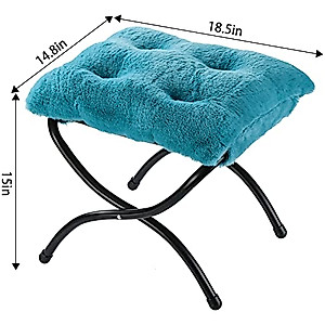 WELL-STRONG Folding Living Room Chair with Ottoman - Faux Fur Foldable Bedroom Chair and Foot Rest Set with Metal Frame Lounge Chair and Foot Stool Set for Men, Women Blue