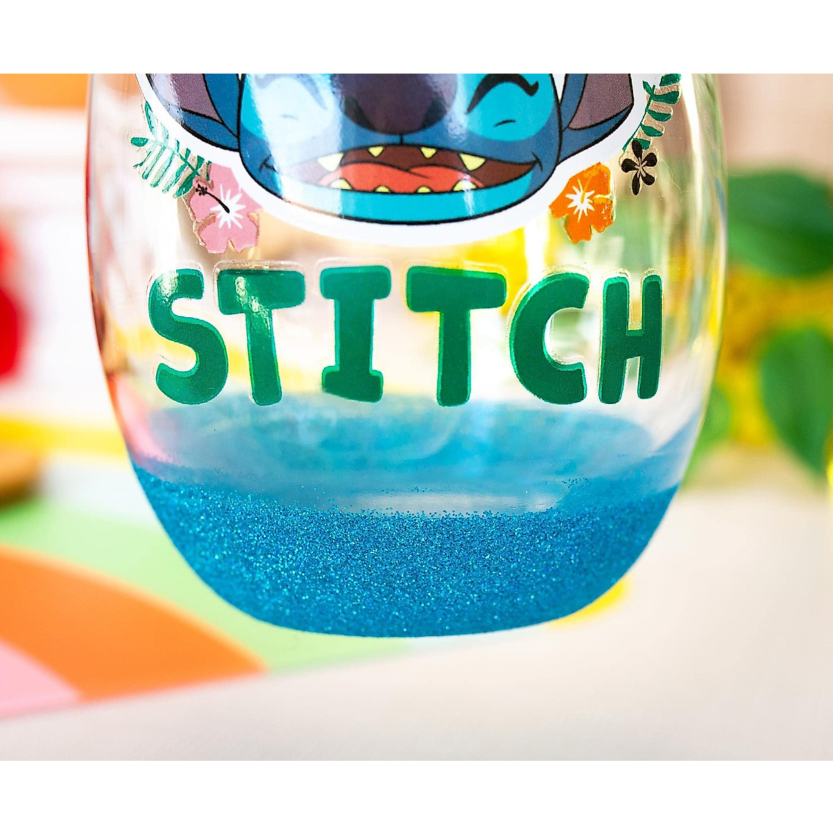 Disney Lilo & Stitch Hawaiian Flowers Teardrop Stemless Wine Glass | 20 Ounces