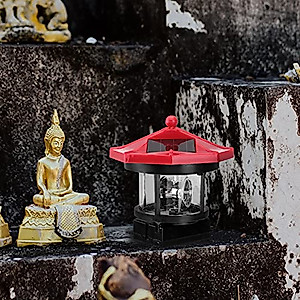 Happyyami Outdoor Spotlight LED Solar Powered Lighthouse 360 Degree Rotating Lamp Statue Rotating Lights Beacon Tower Hanging for Garden Outdoor Decor Red Fence Decor