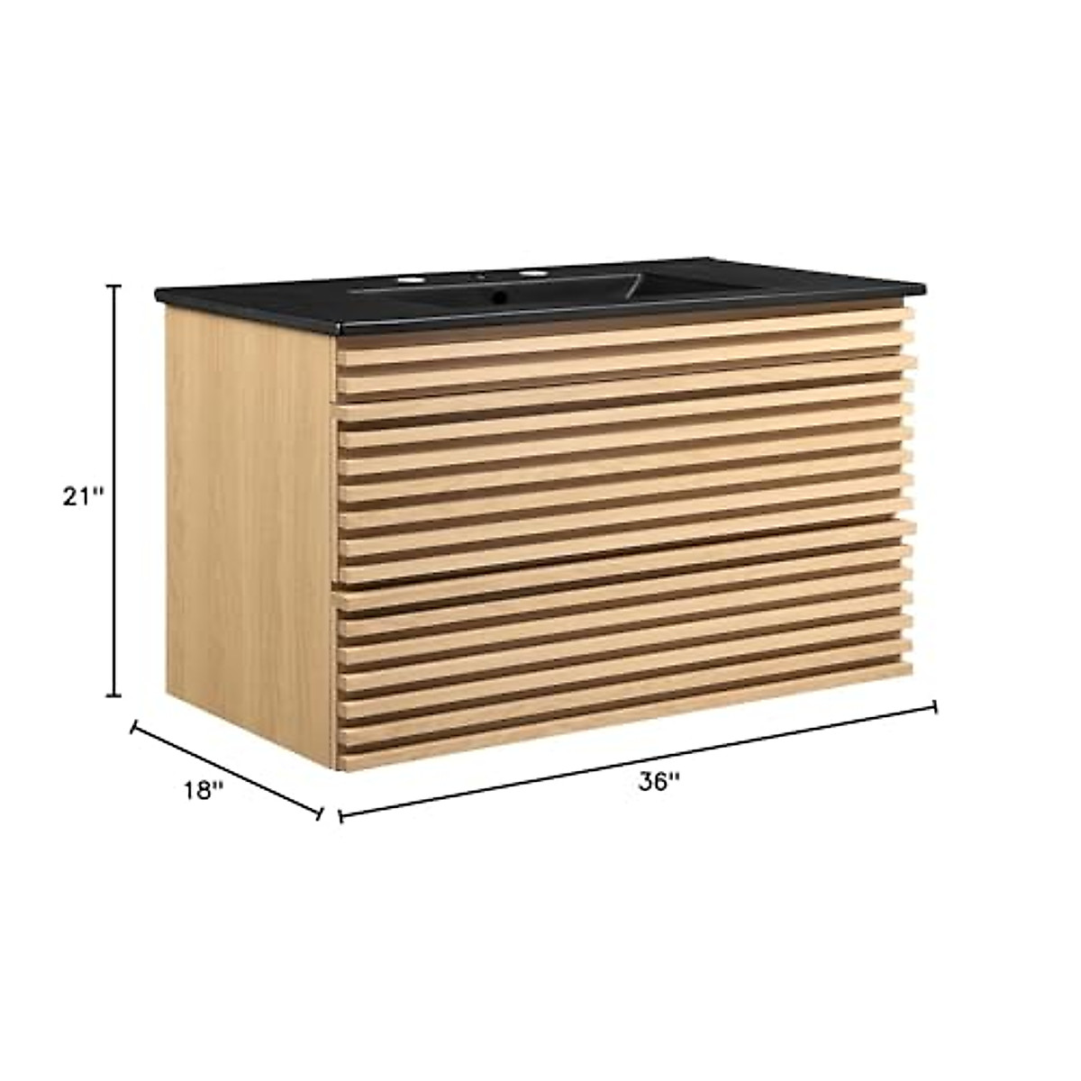 Modway Render 36" Wall-Mount Bathroom Vanity in Oak Black