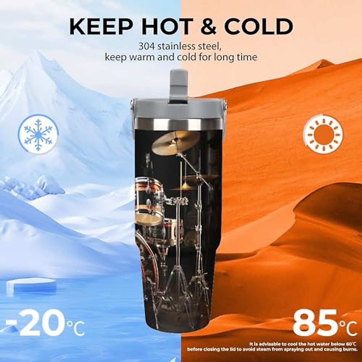 YTLKGFP 30 Oz Large Capacity Car Cup Drum Set Tumbler with Handle Straw Lid Insulated Stainless Steel Water Bottle Travel Mug Leak-proof Car Cup Keeps Cold Or Hot