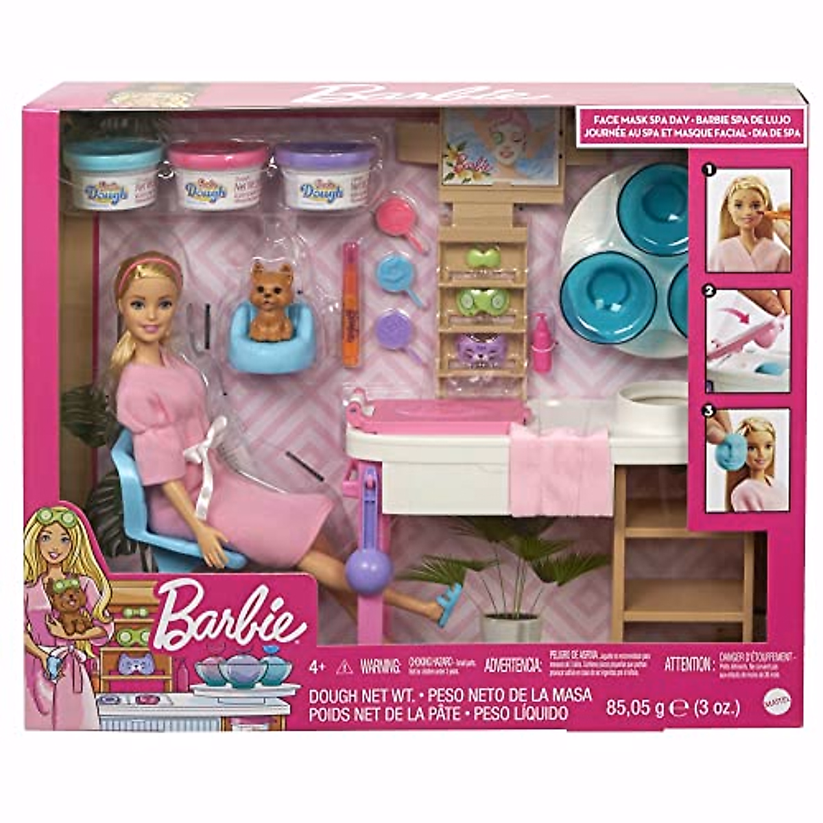Barbie Spa Day Toy Playset with Blonde Doll & 10+ Accessories Including Puppy, Spa Station, Face Mask Mold & Dough