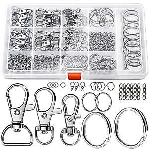 LEOBRO 265PCS Keychains Clips with Key Rings, Keychain, Metal Lobster Claw Clasps and Key Chain Rings, Key Chains Key Rings Bulk, Keychain Rings, Silver Keychain Kit Clip for Keys Crafts