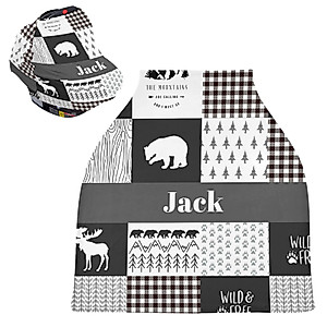 Personalized Baby Car Seat Cover for Boys Girls, Custom Nursing Covers for Breastfeeding with Name, Infant Stroller Cover, Baby Carseat Canopy for Newborn, Multiuse Car Seat Canopies, Woodland Theme