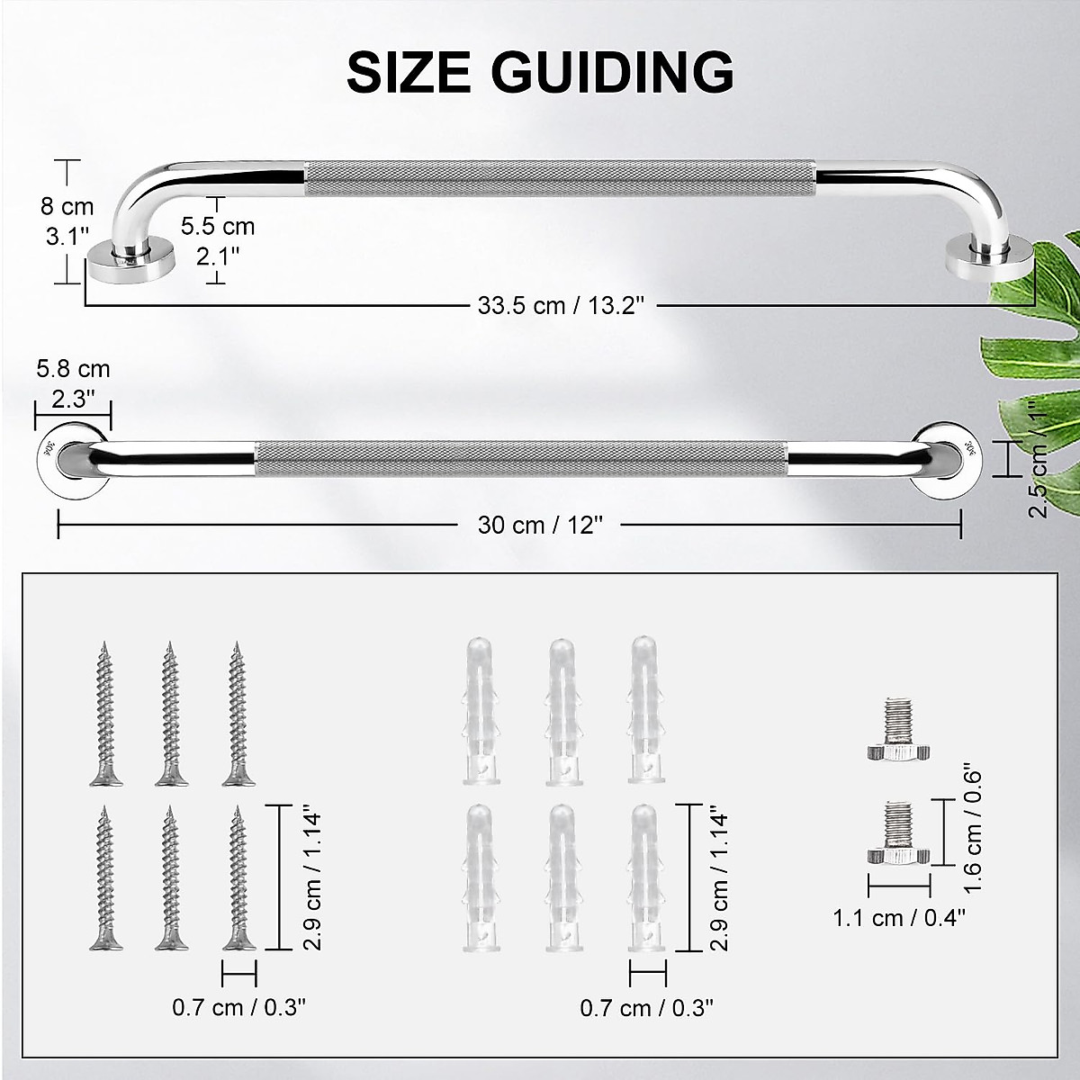 supregear Bathroom Grab Bar, 2 Pack Non-Slip Bathroom Safety Handle 12 in 304 Stainless Steel Bath Safety Grip Balance Grab Bar for Bathtub Toilet Kitchen Bedroom, Concealed Screw Wall Mounted