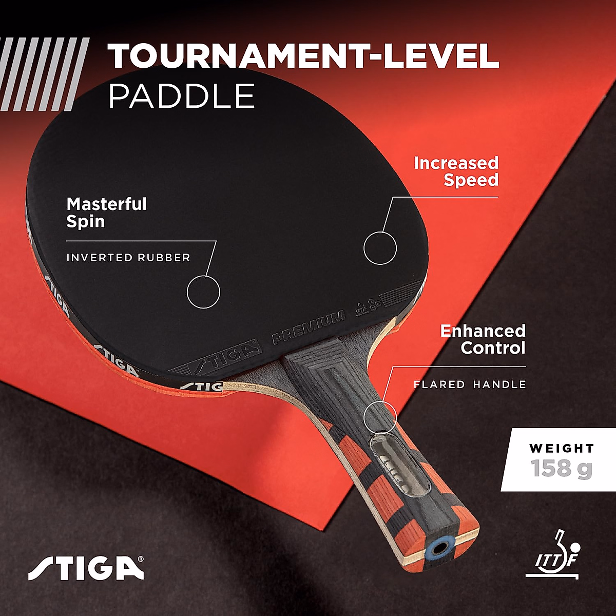 STIGA Evolution Performance Ping Pong Paddle - 6-ply Light Blade - 2mm Tournament-Approved Premium Sponge - Flared Handle for Next-Gen Grip & Control - Performance Table Tennis Racket