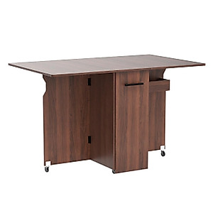 Best Choice Products Folding Dining Table, Multipurpose Space Saving Collapsible Drop Leaf Extension Desk w/Wheels, 3 Storage Shelves - Brown