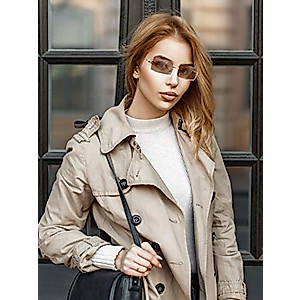 3 Pairs Rimless Rectangle Sunglasses Tinted Frameless Eyewear Vintage Transparent Y2K Glasses for Women Men (Grey, Tea and Blue)