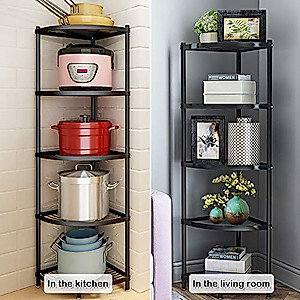Winterworm 5-Tier Metal Corner Shelf,Black Carbon Steel Kitchen Corner Shelf Pot Storage Rack for Home Office Kitchen Organizer