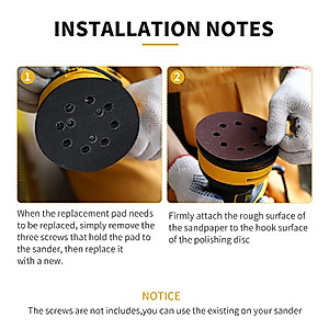 Sander Pads for Dewalt, 5" 8-Hole Orbital Sanding Replacement Hook and Loop Pads for DeWalt DW420 DW421 DW422 DW423 DW426 D26451 Random Orbital Sander, 2-Pack