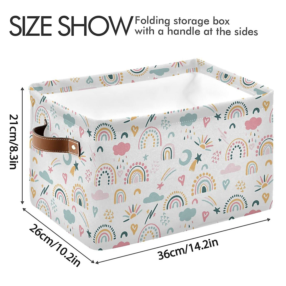 Kigai Collapsible Storage Basket with Handles, Cartoon Rainbow Canvas Fabric Storage Bins Toys Clothes Organizer for Bedroom, Nursery, Shelves, Closets (1PACK)