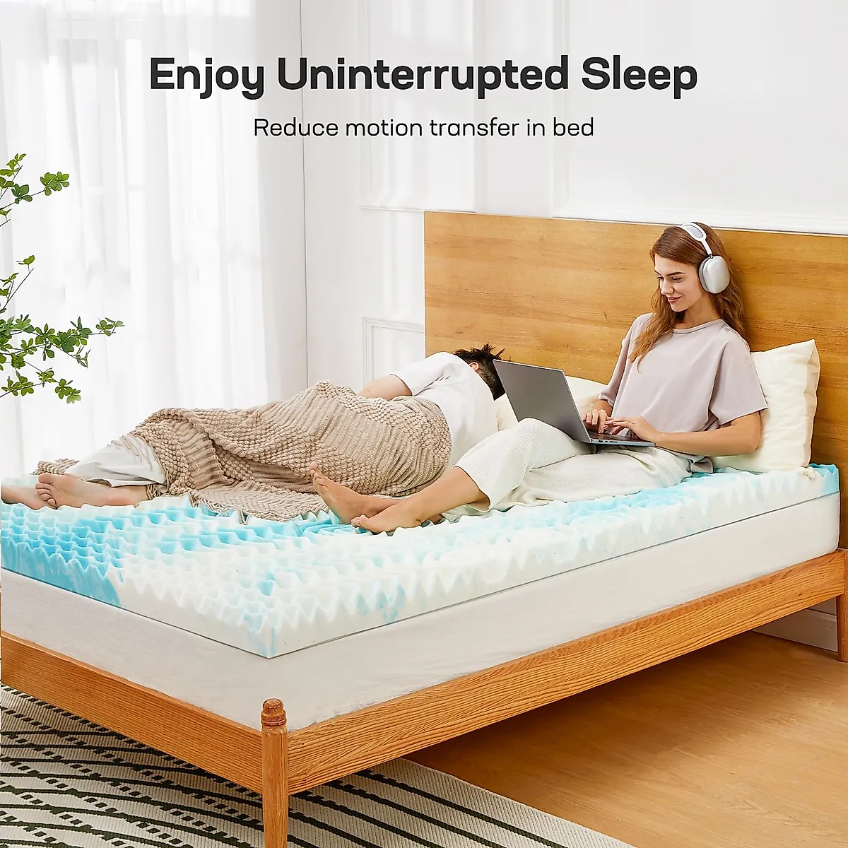 Marsail Twin Mattress Topper, 2-Inch Gel Memory Foam Mattress Topper with Ventilated Design, 5-Zone Support, Cooling Foam Mattress Topper for Sofa, RV, Camper, CertiPUR-US Certified, MSMT02BU-T2