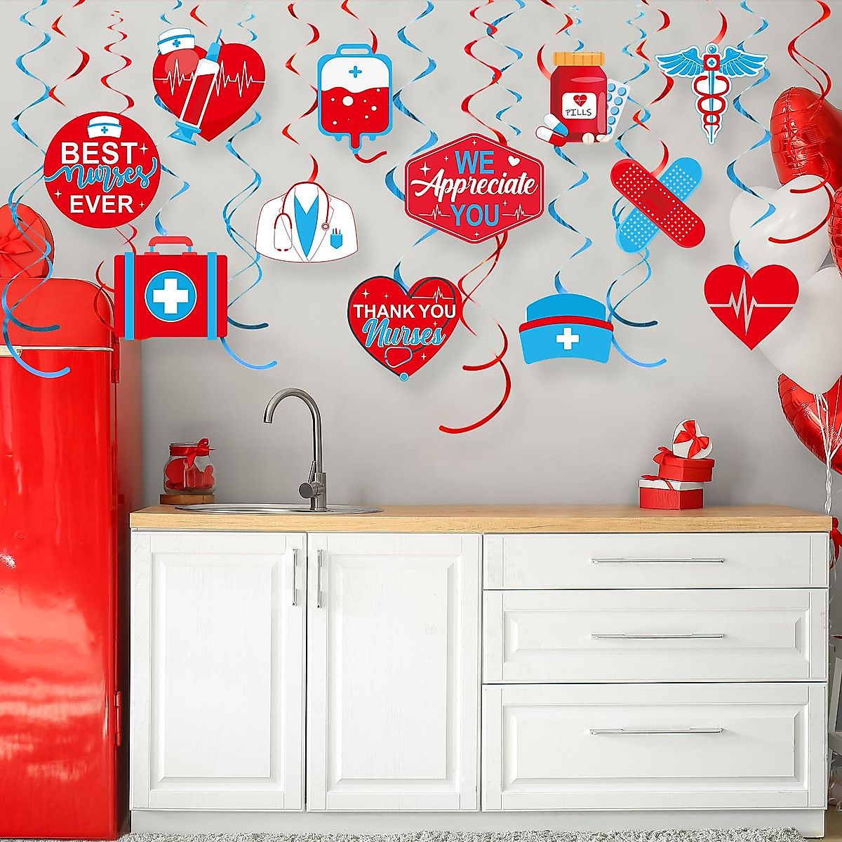 60 Pieces Nurses Week Decorations,Thank You Nurse Hanging Swirl,Nurse Appreciation Foil Hanging Swirl Streamers for Doctor Medical Themed Party Nursing School RN Graduation Party Supplies