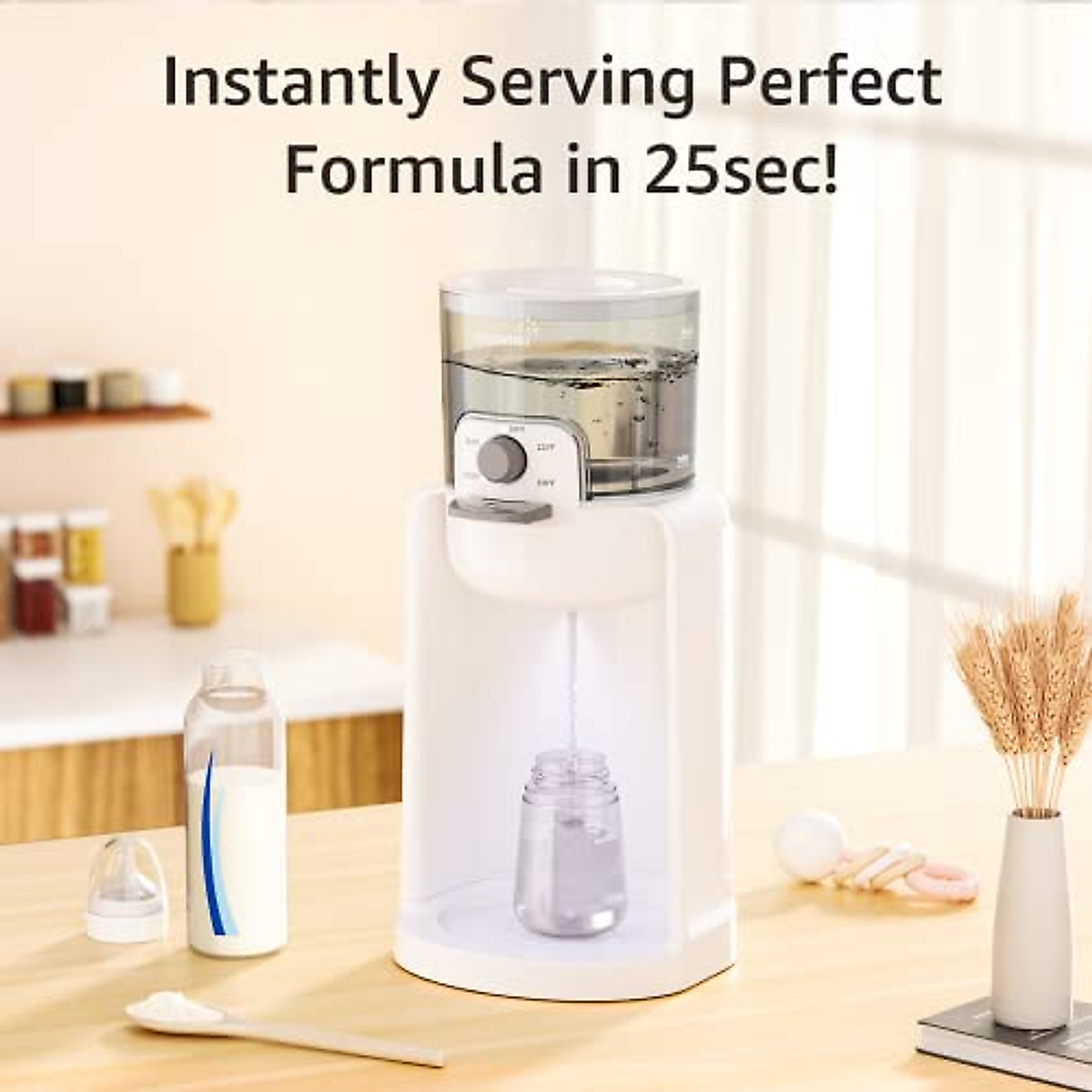 GROWNSY Water Warmer, Instant Baby Bottle Warmer with Night Light, 4 Perfect Temperatures Formula Maker with Instant Dispension of Warm Water, Detachable Container and 72H Smart Thermostat