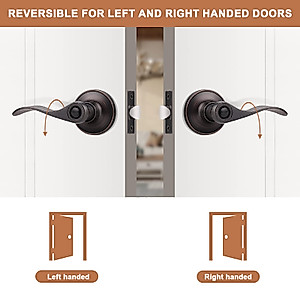 Probrico (5 Pack Privacy Door Lever[Thumb Turn Lock on The Inside],Locking Door Handle Set for Bedroom & Bathroom Doors,Keyless Oil Rubbed Bronze Wave Door Lock, Reversible Right & Left Side Handed