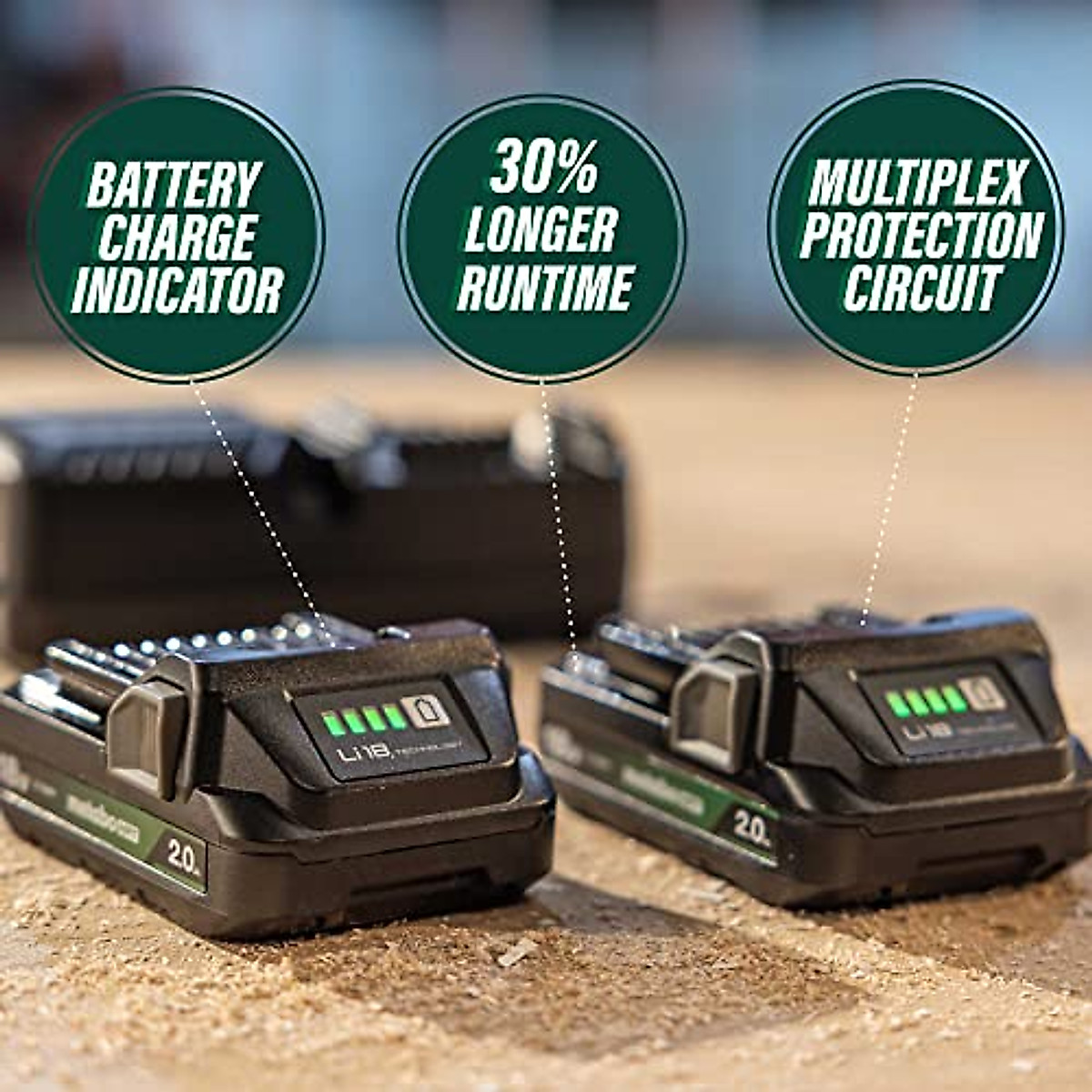 Metabo HPT 18V 2-Pack Batteries and Charger Kit | 2.0 Ah Batteries Include Charge Indicator | UC18YKSLS