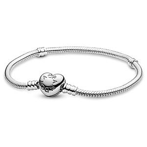 Pandora Moments Heart Clasp Snake Chain Bracelet - Compatible Moments Charms - Sterling Silver Charm Bracelet for Women - Gift for Her - 9.0"