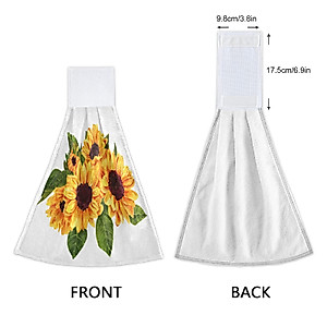 Boccsty Golden Yellow Sunflowers Hanging Kitchen Towels 2 Pieces Green Leaves Hand Painted Dish Cloth Tie Towels Hand Towel Tea Bar Towels for Bathroom Farmhous Housewarming Tabletop Home Decor