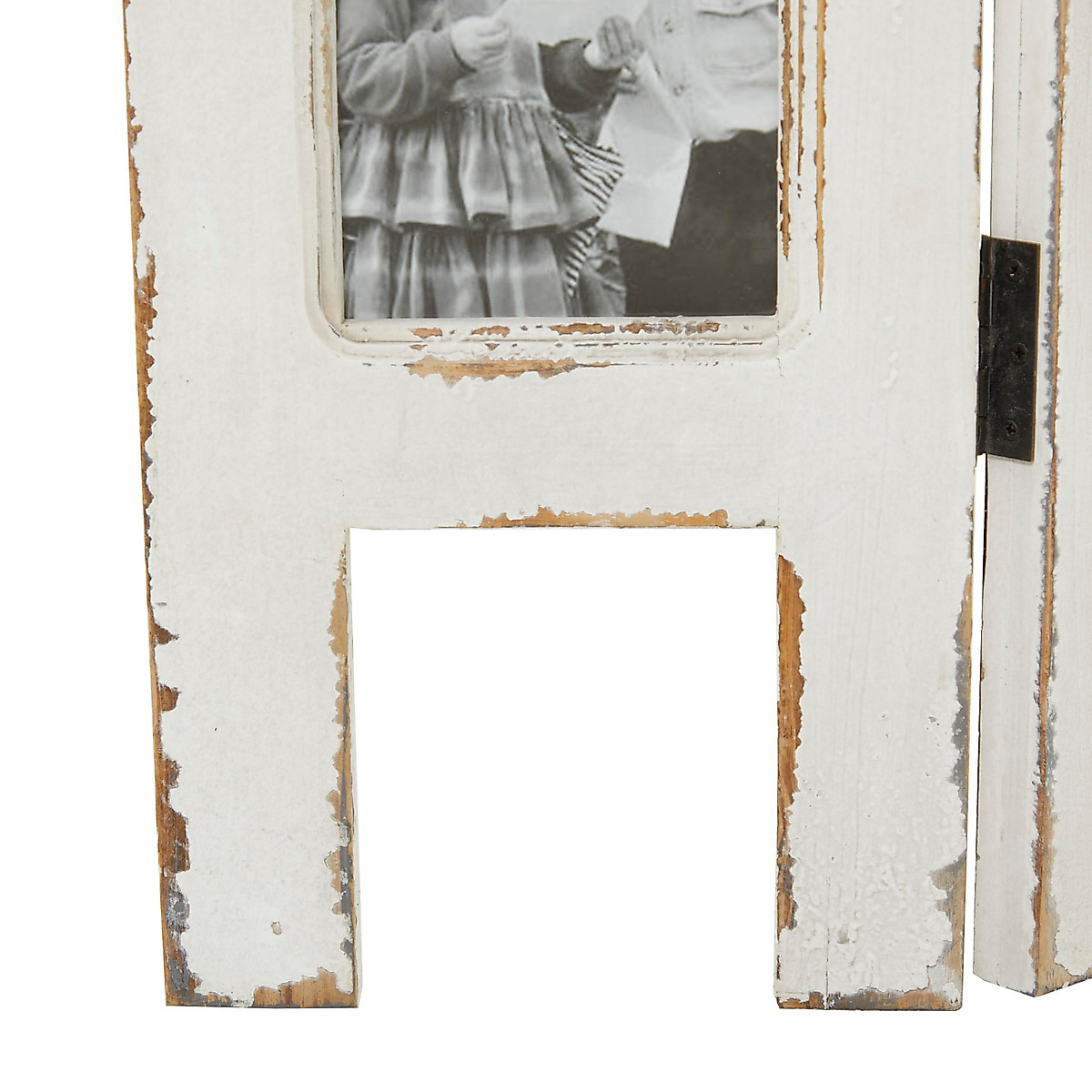 Deco 79 Wooden Partition Room Divider Screen Hinged Foldable Partition 3 Panel Privacy Screen with 15 Photo Slots, Room Partition 27" x 1" x 51", White