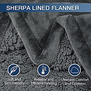 DAILYLIFE Electric Blanket, Heated Throw 50"x60", Cozy Soft Flannel & Sherpa, UL Certified, Fast Heating, 10 Heating Settings, Auto Shut Off, Machine Washable, Gray