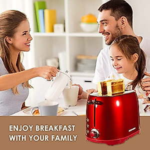 REDMOND Toaster 2 Slice, Retro Bagel Stainless Steel Compact Toaster with 1.5”Extra Wide Slots, 7 Bread Shade Settings for Breakfast, 800W (Valentine Red)