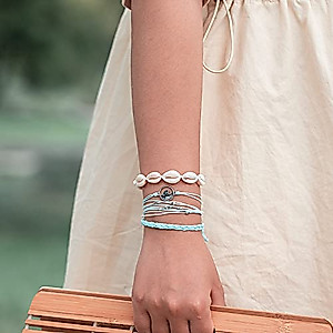 FANCY SHINY Wave String Bracelets Cute Shell Bracelets Trendy Boho Jewelry Teen Girl Gifts Handmade Stackable Rope Bracelets for Women Girls(Teal)