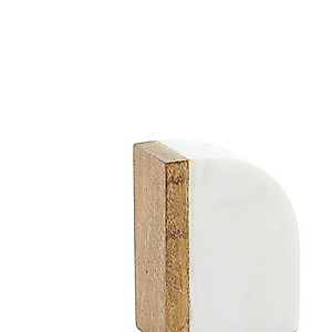 Deco 79 Marble Bookends with Wood Details, Set of 2 4"W, 5"H, White