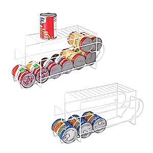 mDesign 2-Tier Metal Wire Standing Pop/Soda and Food Can Dispenser Storage Rack Organizer with Top Shelf for Kitchen Pantry, Countertop, Cabinet - Holds 12 Cans - 2 Pack - White