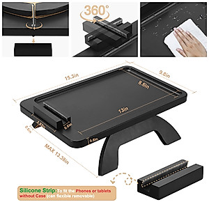 SINWANT Sofa Armrest Tray,Clip On Couch Arm Table, Foldable Sofa Arm Tray with 360° Rotating Phone Holder and Stable Sofa Table for Eating and Drink, Black