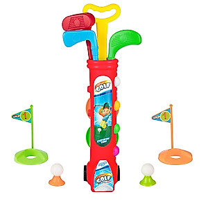 Liberry Kids Golf Clubs Set, Golf Toy with 1 Golf Cart, 3 Golf Clubs, 2 Practice Holes, 2 Golf Tees & 6 Balls, Outdoors Exercise Toy for Kid Ages 3 4 5 Years Old, Boys & Girls (Red)