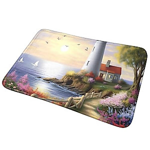 Lighthouse Diamond Painting Print Bathroom Rugs Soft Flannel Area Rug Non-Slip Bath Rug Welcome Door Mat Carpet for Living Room Bedroom Outdoor 24 x 16 in