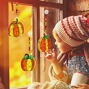 Winlyn 27 Sets Pumpkin Suncatchers DIY Window Paint Art Suncatchers Fall Pumpkin Craft Kits Autumn Pumpkin Sun Catchers for Kids Classroom Halloween Thanksgiving Art Activities