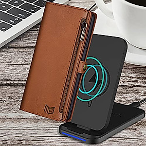 SUANPOT for iPhone 14 Pro Max Wallet case 【RFID Blocking】【9 Card Slot】【Pocket】,Credit Card Holder Flip Folio Book Zipper PU Leather Protective Cover Women Men for 14 ProMax Phone case Light Brown