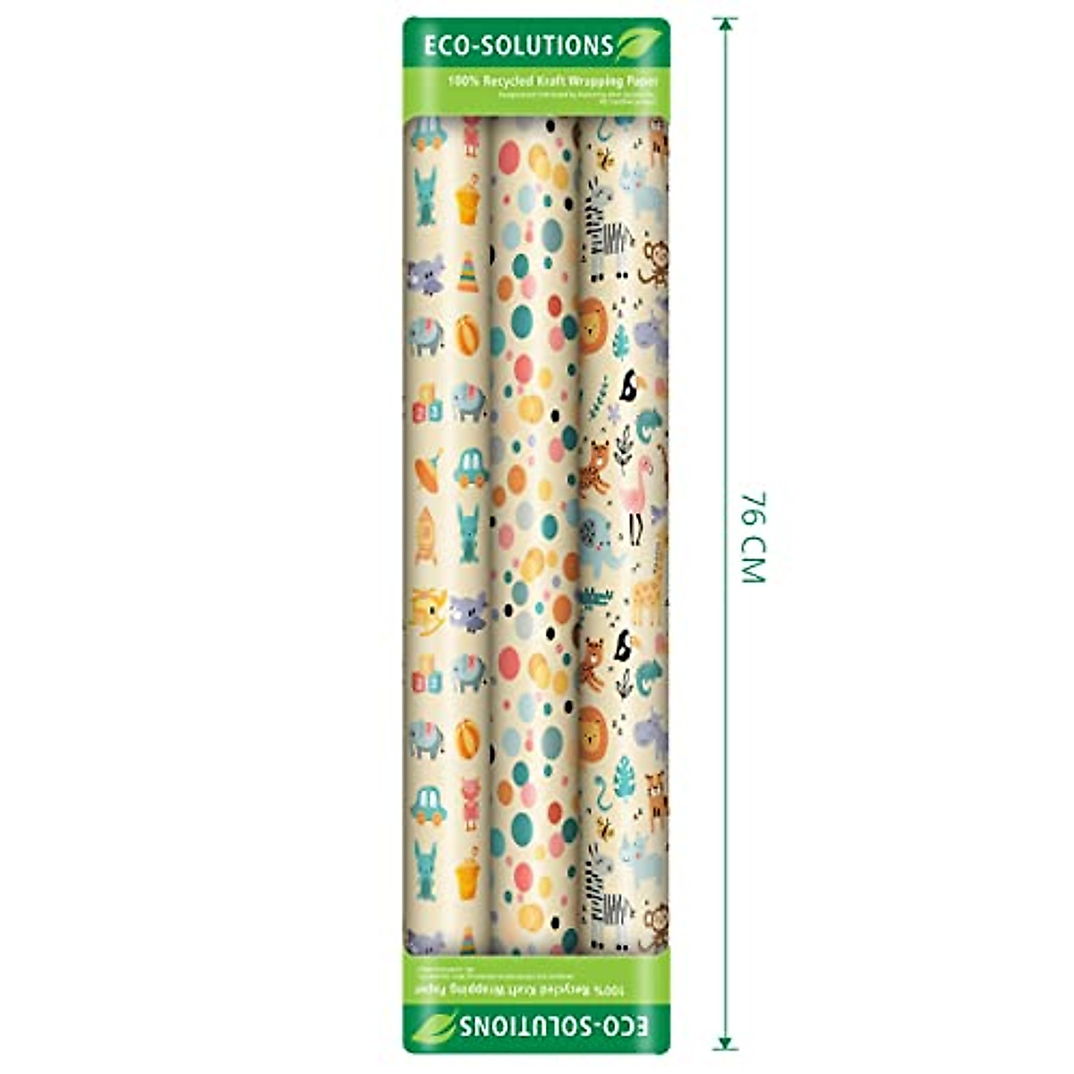 ECO-SOLUTIONS Recycled Kraft Children's Birthday Wrapping Paper (3 rolls, 75 sq. ft total)