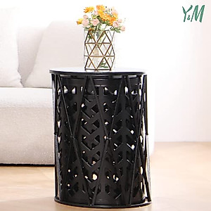 Y&M Set of 3 Nesting Metal Round Coffee Table, Side Table End Table for Indoor Outdoor Multifunctional Use,Heavy Duty Metal Plant Stand Decorative Garden Stool- Black(Ship from US)