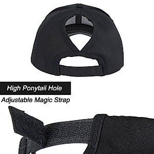 High Ponytail Baseball Hat - Women Messy Bun Hat, Sun Protection Ponycaps Retro Cap Black