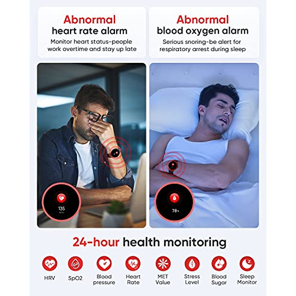 HYSTORM Health Smart Watch (HRV,BG) 1.43" AMOLED Always-on Display Fitness Tracker Watch with Bluetooth Call, 8 Health Apps Blood Glucose Heart Monitor Android iOS Waterproof Smartwatch for Men
